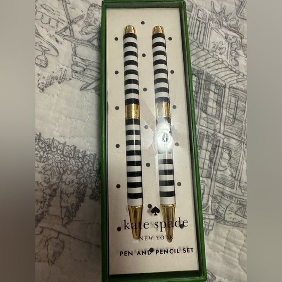 kate spade | Office | Kate Spade Black Stripe Pen Pencil Set Nib | Poshmark